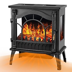 Joy Pebble Electric Fireplace Heater, 20'' Infrared Fireplace Heater 1000/1500W, 3D Realistic Flames Effect, ETL Certificated & Low Noise, Adjustable Flame Brightness, Overheating Protection