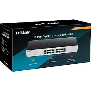 D-Link Ethernet Switch, 16 Port Gigabit Unmanaged Network Internet Hub Desktop Rackmount, Plug N Play (DGS-1016C)