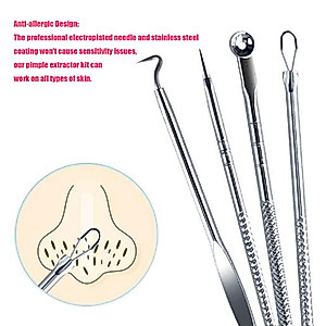 Blackhead Remover Pimple Comedone Extractor Tool Best Acne Removal Kit - Treatment for Blemish, Whitehead Popping, Zit Removing for Nose Face Skin with Case (Sliver, 4 Piece Set)