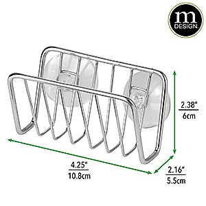 mDesign Metal Farmhouse Kitchen Sink Storage Organizer Caddy - Small Holder for Sponges, Soaps, Scrubbers - Quick Drying Open Wire Basket with Strong Suction Cups - Ronde Collection - Chrome