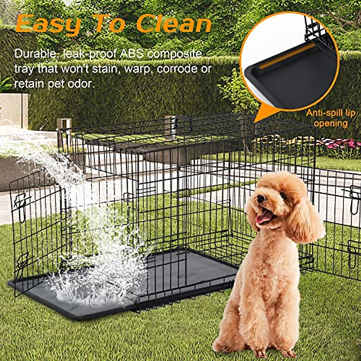 48 Inch Dog Crate Dog Cage for Large Dogs Folding Mental Wire Dog Kennel Outdoor and Indoor with Double-Door Divider Panel Removable Tray and Handle
