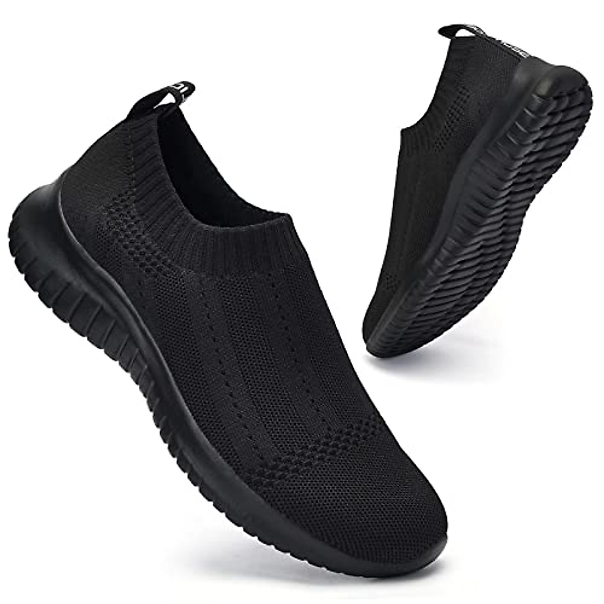 LANCROP Women's Casual Tennis Shoes - Comfortable Knit Gym Walking Slip On Sneakers Wide 8.5 M US, Label 39 All Black