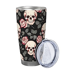 Purple Rose Skull Print 20oz Car Cup Ps Material Lid, Perfect For Hot & Cold Drinks