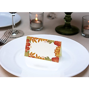 25 Thanksgiving Day Place Cards Tent Cards Seating (3.5 x 2 in), Fall Leaves Table Name Cards for Thanksgiving Party, Food Labels, Dinner Parties, Banquets, Baby Shower / YJZW001J