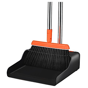 FGY Broom and Dustpan Set for Home, 53" Broom with Dustpan Combo Set, Broom Dust Pan with Long Handle for Indoor Kitchen Lobby Office Garage Floor Sweeping