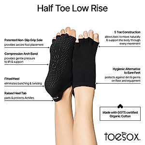 toesox Low Rise Half Toe Grip Socks, Multi Pack – Non-Slip Pilates Socks for Women and Men, Barre & Yoga Grip Socks