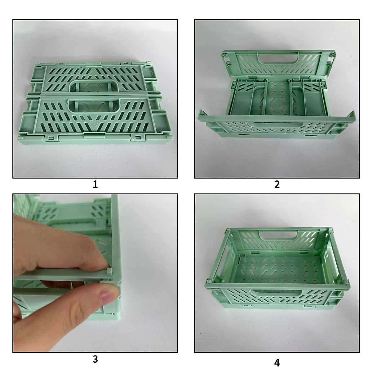 KVZVK 2-Pack Mini Plastic Folding Baskets,Plastic Storage Crate for Office Desk Organizing,Plastic Storage Baskets for Home Kitchen Office Classroom and Bathroom Storage
