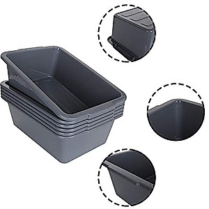 6 Pack 7 L Smal Plastic Bus Tub Restaurant Commercial Bus Tote Utility Box Plastic Dish Pans Wash Basin Tote Box, Grey (12"x 8.2"x 4.2")