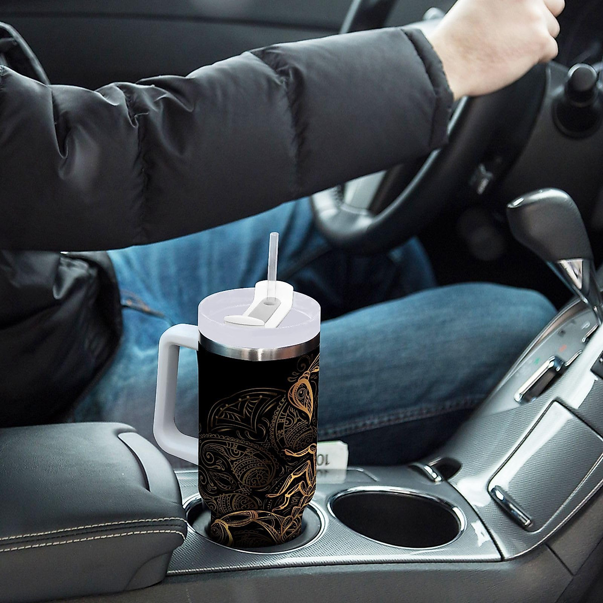 susiyo 40 oz Tumbler with Handle, Gold Scorpion Blackground Insulated Water Bottle Stainless Steel Reusable Iced Coffee Cup Fit in Car Holder, BPA Free, Leak Proof,Keeps Cold or Hot