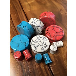 Lobal Domination ALL 3 PAIR Blue & Red Turquoise, White Howlite Stone Plugs Gauges (3/4" (19mm))