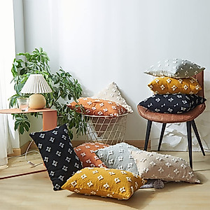 ETASOP Throw Pillow Covers with Insert Included, Rhombic Jacquard Pillowcase Soft Square Cushion Case for Couch Sofa Bed Bedroom Living Room (2 Pcs Yellow)…