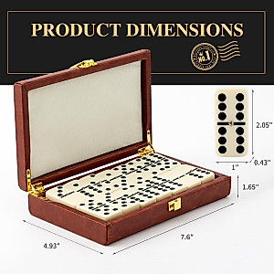 ZOOCEN Double 6 Dominoes Set in Leatherette Case (28 Tiles with Spinner), Ivory