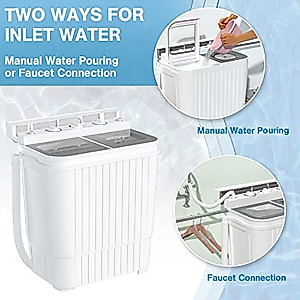 Atripark Portable Mini Washing Machine Washer with Twin Tub, Dryer Wash and Spin Dryer 21.6lbs Capacity For Camping, Apartments, Dorms, College Rooms, RV’S, Delicates(Grey)