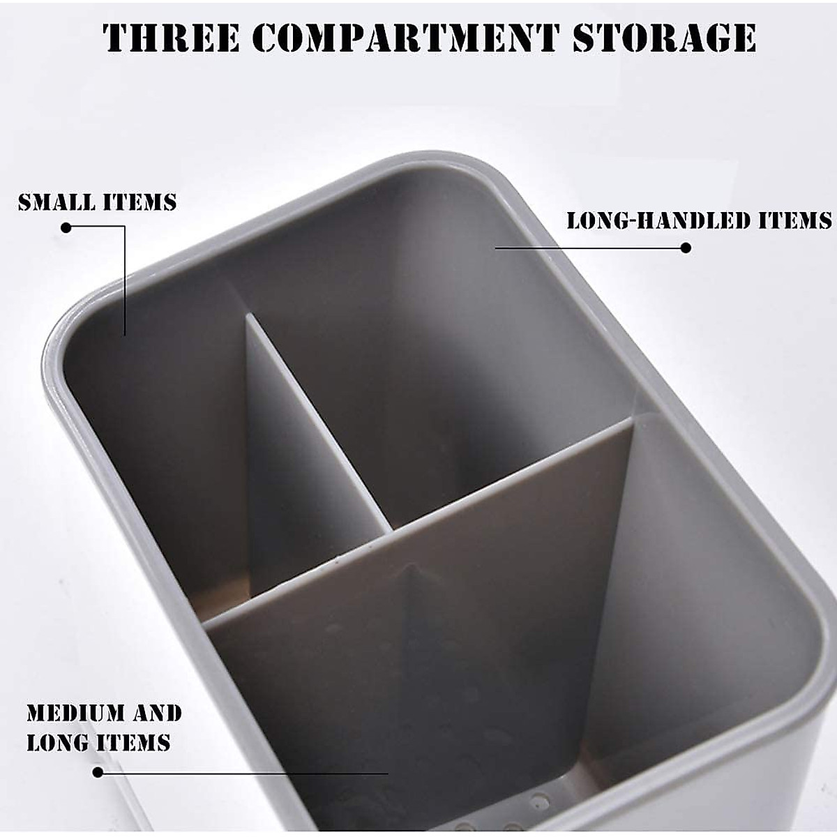 Shuoxpy Flatware Storage Organizer, Plastic Utensil Holder With 3 Compartment And Cutlery Tray Drainer, Tableware Caddy for Kitchen Table, Cabinet, Pantry - Holds Forks, Knives, Spoons