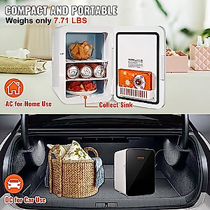 VEVOR Mini Fridge for Bedroom 10 Liter/12 Can Portable Refrigerator, Luxury Small Beverage Cooling for Skincare Food Breast Milk Chill AC/DC Cooler Warmer for Office Dorm Car, Black