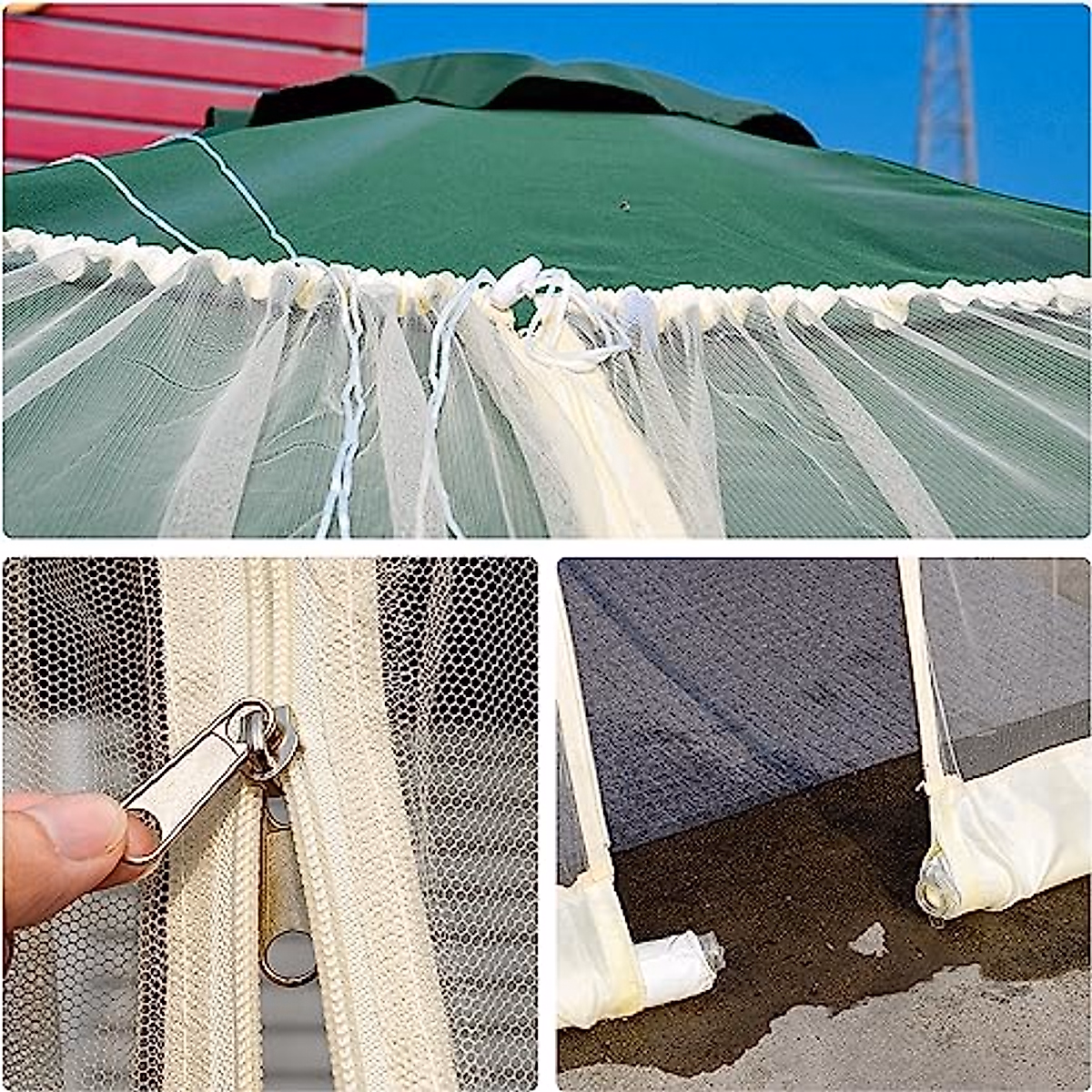 Deyoly 6.5-10ft Beige Patio Umbrella Mosquito Nets, Polyester Mesh, Universal Umbrella Netting Screen, Fits 7.5 8 9 10 FeetT Outdoor Patio Tables Cantilever Offset Hanging Market Umbrellas