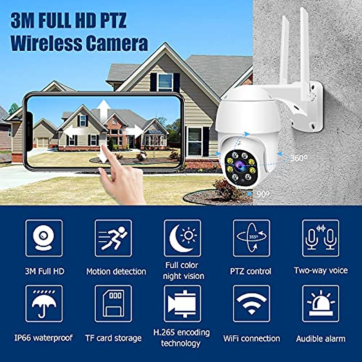 GT HITGX Security Cameras Outdoor, 3MP HD Wireless Security Camera Pan-Tilt 360° View, Home Security Camera with Motion Detection, Auto Tracking Color Night Vision, IP66 Waterproof, 2-Way Audio