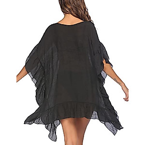 Ekouaer Swimsuit Cover Ups Women Bat Sleeve Bikini Beachwear Top Loose Beach Cover Up(M,Black)