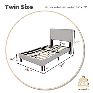 Zavoter Twin Upholstered Platform Bed Frame with Headboard, Mattress Foundation, Wood Slat Support, Quiet, no Box Spring Needed, Easy to Assemble Light Gray