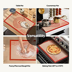 Non-slip Silicone Pastry Mat Extra Large with Measurements 16''By 26'' for Silicone Baking Mat, Counter Mat, Dough Rolling Mat,Oven Liner,Fondant/Pie Crust Mat By Folksy Super Kitchen Red
