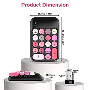 PINKCAT Wireless Number Pad, Cute 18 Keys Numeric Keypad with 2.4G Mini USB Receiver, Portable Silent Number Numpad Financial Accounting for Laptop, PC, Notebook, Desktop, Surface - Black Mix