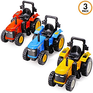 Srenta 4 inch Die Cast Pull-Back Monster Tractor, Pullback Farm Tractor, 3, Pack of 3