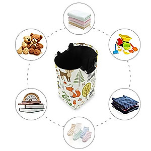 Laundry Hamper Bucket Cute Woodland Animals Trees Mushrooms Berries Collapses Laundry Basket Washing Bin for Home Organizer Nursery Storage Baby Hamper Kids Room