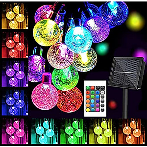 XEWEA Solar String Lights Outdoor 16 Colors 66 LED 39Ft Waterproof Fairy Lights with 20 Modes Remote Solar Powered Crystal Globe Lights for Garden Fence Patio Yard Home Party Christmas Decoration