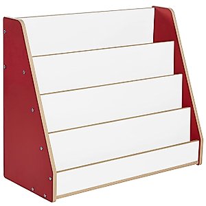 Factory Direct Partners 11941-WHRD Colorful Essentials Big Book Display, Laminate Storage Shelf for Kid"s Books for Bedroom, Playroom, Daycare or Classroom - White/Red