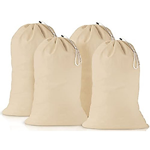 Cotton Laundry Bag Drawstring - 4 Pack, Extra Large Canvas Bags 24'' X 36'' inch - Machine Washable Cotton Fabric - Storage Sack for Dirty Clothes, Basket Liner, Hamper Bag, Liner Replacement, delicates, Sleeping Bag, Reusable Travel Dorm and Basket Closu
