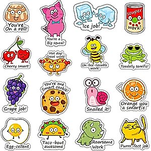 400 Pieces Punny Rewards Stickers Punny Labels Motivational Stickers Inspiration Positive Accents Words Stickers Cartoon Animal Stickers Cute Incentive Stickers for Kids Teacher School Classroom