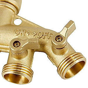 Triumpeek 4 Way Brass Hose Splitter, Heavy Duty 4-Way Garden Hose Connector 3/4 Inch, Solid 4 Way Hose Adapter