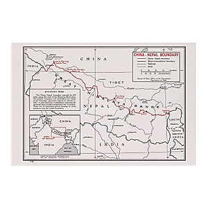 HISTORIX Vintage 1968 China Nepal Boundary Map - 24x36 Inch Vintage Map of China & Nepal Wall Art - History Map of Tibet - Old China Nepal Map