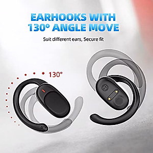 DACOM Wireless Earphones, TWS Open Ear Headphones Wireless Bluetooth 5.3 with Flexible Earhooks, Touch Control Over Ear Earbuds IPX5 Waterproof Headsets with Mic for Running Workout Sport (Black)