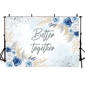 MEHOFOND 7x5ft Better Together Backdrop Boho Bridal Shower Wedding Party Decorations Banner Bohemia Blue White Floral Pampas Grass Photography Background Cake Table Supplies Photo Shoot Props