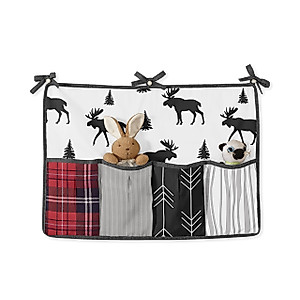 Sweet Jojo Designs Grey, Black and Red Woodland Plaid and Arrow Rustic Patch Baby Boy Crib Bedding Set Without Bumper - 11 Pieces - Flannel Moose Gray