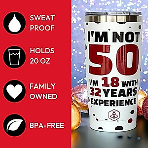 Biddlebee 50th Birthday Gifts Women Travel Coffee Mug w/Slider Lid | 20oz Spill Proof Stainless Steel Insulated Cup | 50 Year Old Birthday Gifts | Funny 50th Birthday Gift Ideas | 50 and Fabulous