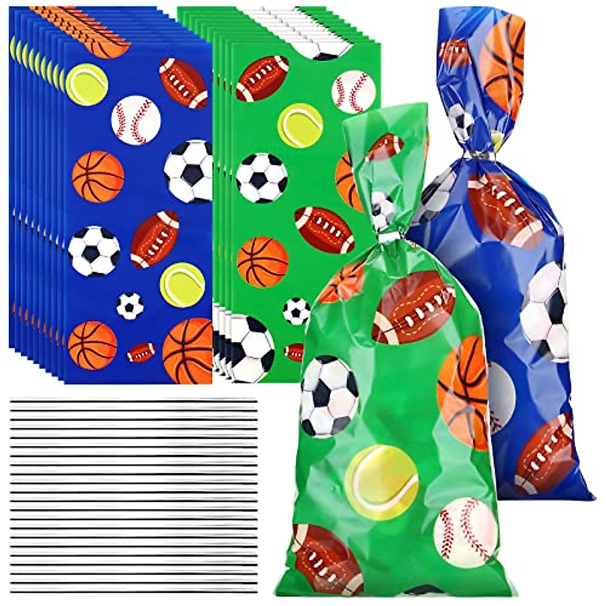100 Sports Party Treat Bags & Goodie Bags + Twist Ties