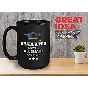 Flairy Land Graduation Coffee Mug 15oz Black - All Smart and Stuff - Graduation Gifts for Her Senior Graduation College Student College Graduate Classmate MBA Grad