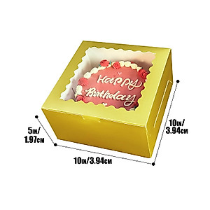 Bakepacker Matte Gold 18-Packs Cake Boxes with Windows, 10x10x5 inch 18pcs Cake Container, 10 Inch 18pcs Cake Carrier Boxes with Matte Gold Cake Boards Included