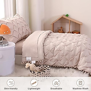 Wowelife Pink Toddler Bedding Set, Girls Toddler Bedding 4 Pieces Boho Tufted Comforter with Pom Pom Design for All Seasons, Soft and Breathable Set