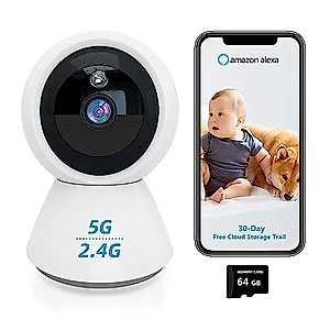 WiFi Camera Indoor Security Camera 2K 5GHz & 2.4GHz Security Camera Cameras for Baby/Elder/Dog/Pet Camera with Phone app Smartphone (1Pcs 64GB SD)