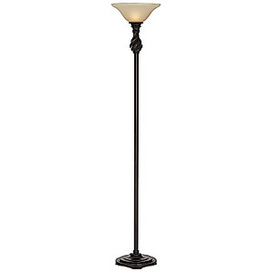 Regency Hill Traditional Torchiere Floor Lamp 70" Tall Hand Applied Black Bronze Swirl Font Amber Glass Shade Standing Pole Light for Living Room Reading House Bedroom Home Office Decor