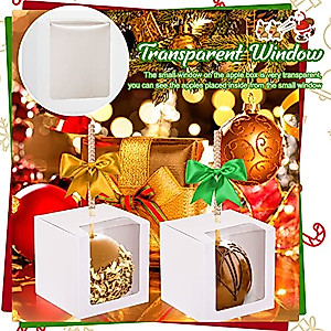 100 Pcs Candy Apple Boxes with Hole Caramel Apple Boxes 4 x 4 x 4 Inch Apple Gift Box Cookies Chocolate Apple Container with Clear Window for Harvest Autumn Party Wedding Baby Shower (White)