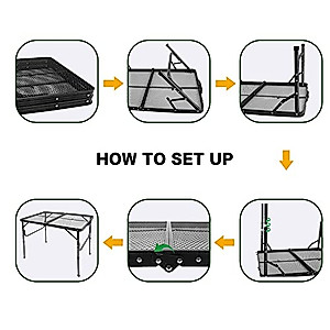 YDY+YQY Folding Metal Grill Table Portable Camping Aluminum Table with Mesh Desktop, Anti-Slip Feet, Height Adjustable, Lightweight Outdoor Table for Garden RV Picnic BBQ Cooking
