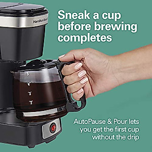 Hamilton Beach 5 Cup Compact Drip Coffee Maker, Works with Smart Plugs, Glass Carafe, Auto Pause and Pour, Black & Stainless Steel (46110)