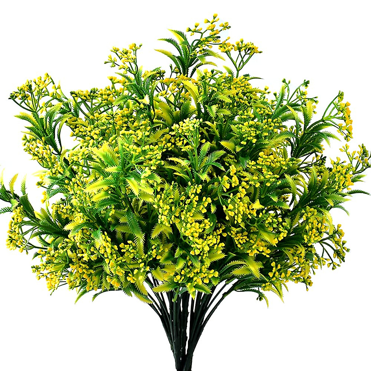 BSNOW Artificial Plants Greenery 8 Bundles Outdoor Fake Grasses for Decoration UV Resistant No Fade Faux Plastic Plants Garden Porch Window Box Décor (C Yellow)