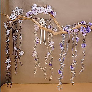 PartyforU Pink Flower Headpiece for Women - Bohemian Floral Crown Woodland Hippie Headband for Women Wedding Bride Bridesmaid Renaissance Party Renfaire