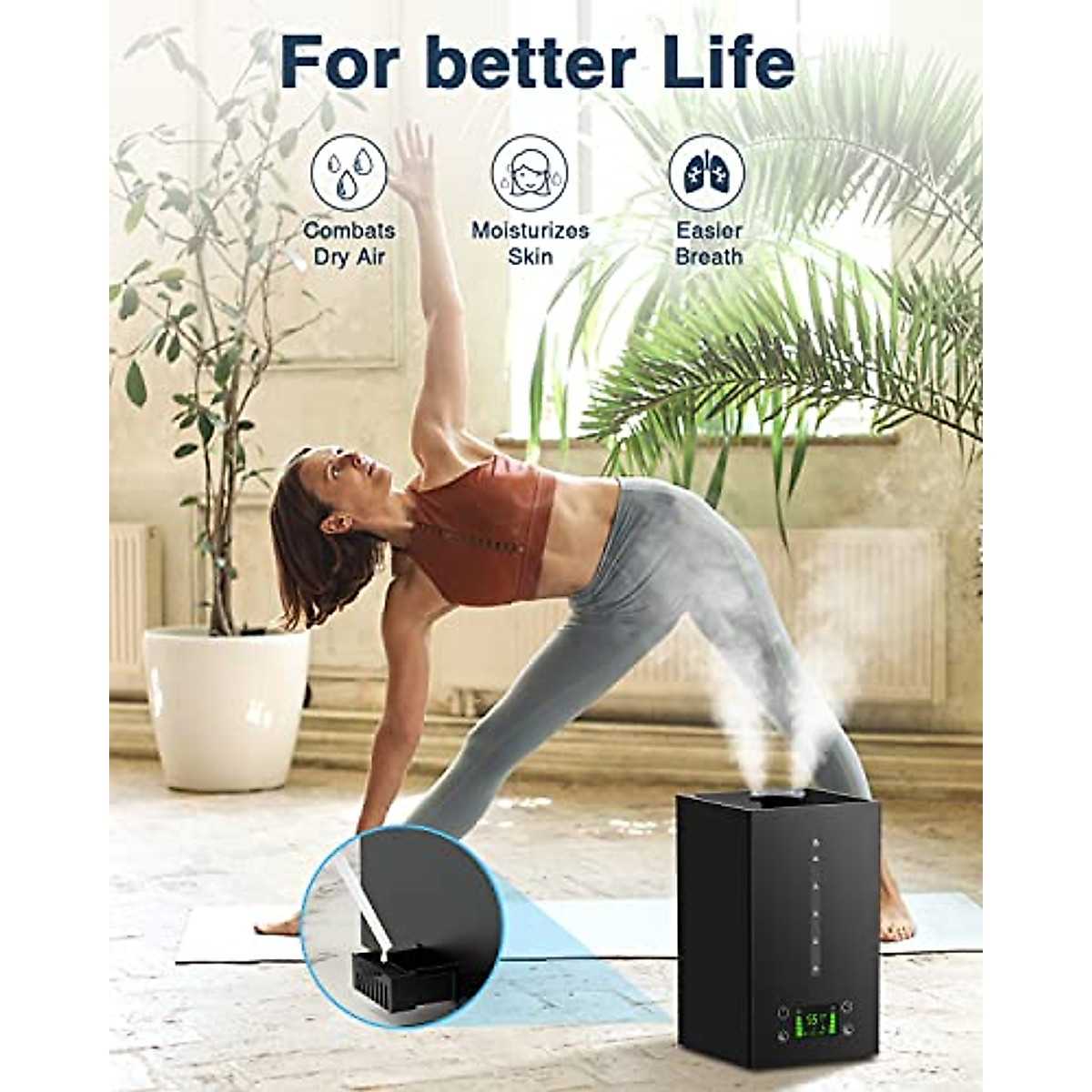 6L Humidifier, Cool Mist Humidifiers with Essential Oils Diffuser for Room, Home, Office, Baby Nursery, Plants, 360° Adjustable Mist Nozzle, Quiet, Auto Shut-off, Sleep Mode, Easy to Clean(Black)