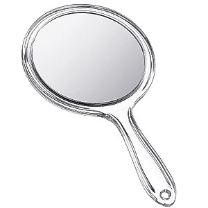 Jetec Hand Mirror Double-Sided Handheld Mirror 1X/ 2X Magnifying Mirror with Handle Transparent Hand Mirror Rounded Shape Makeup Mirror (Clear)